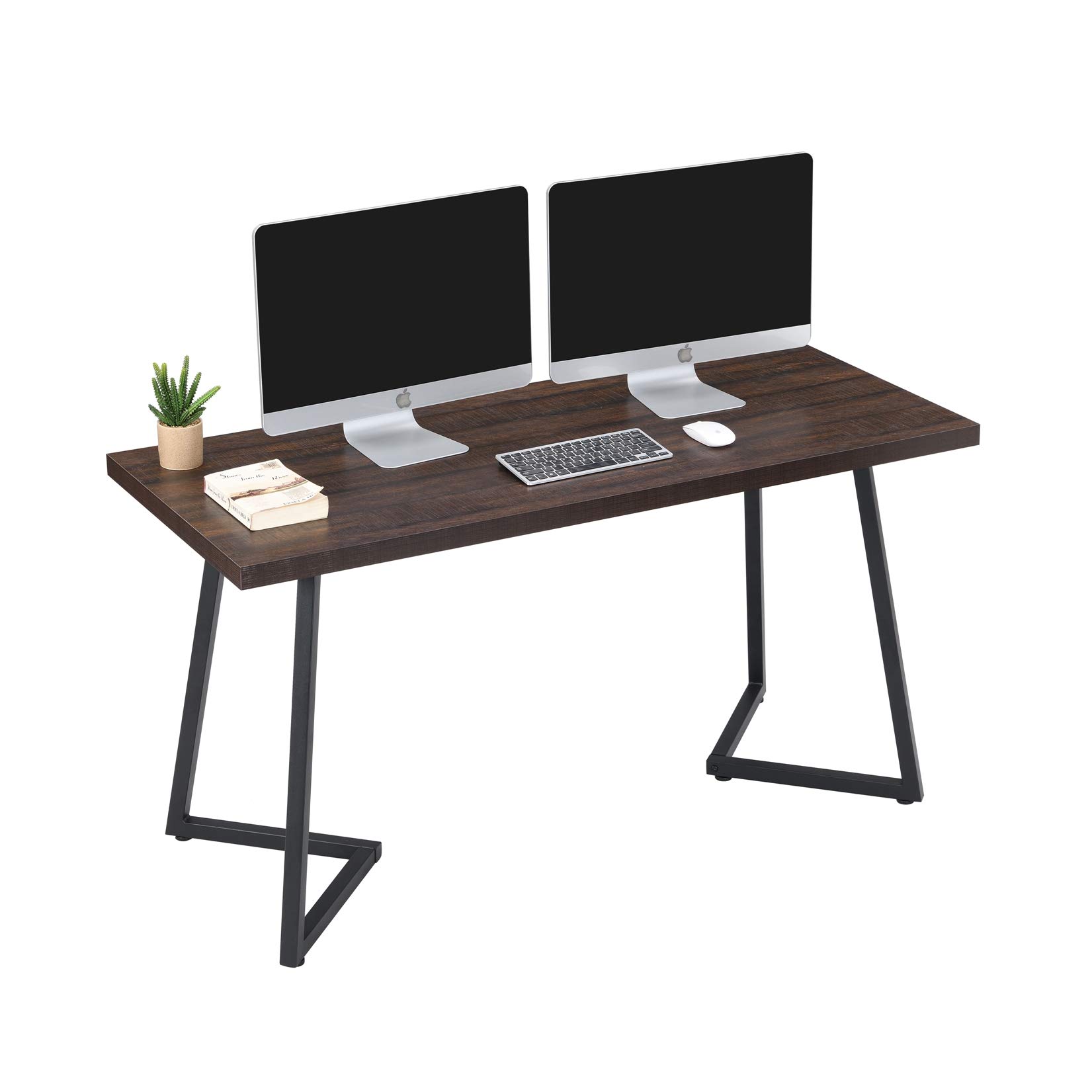 FIVEGIVEN Modern Computer Desk Industrial Gaming Office Desk for Home 55 Inch Espresso