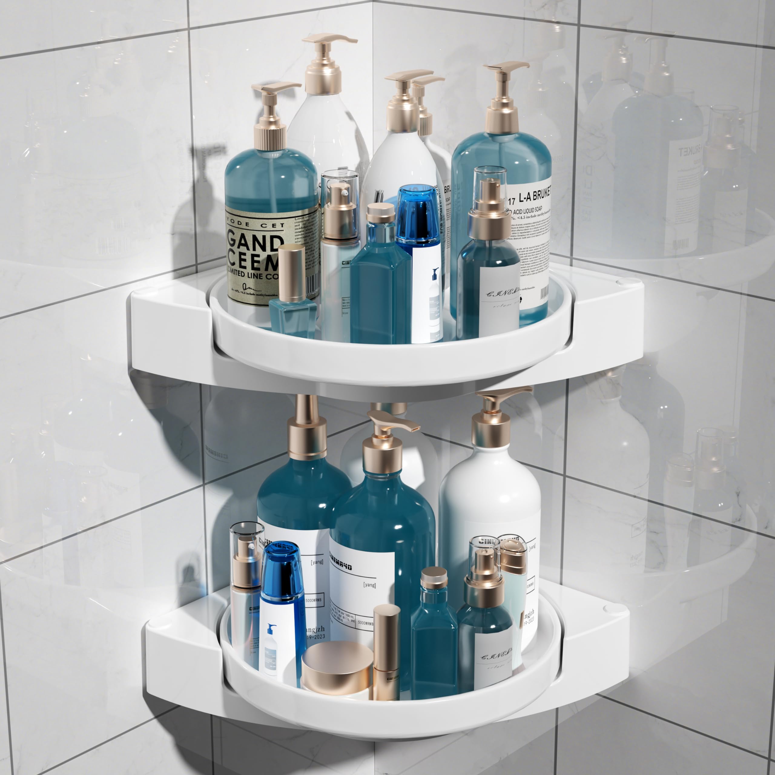 TOYOOSKY Shower Corner Caddy, 2 Pack 360° Rotate Shower Lazy Susan Turntable Organizer, No Drilling Adhesive Inside Corner Shower Caddy Hanging Shelves Rack Storage for Bathroom Wall,Dorm,Kitchen
