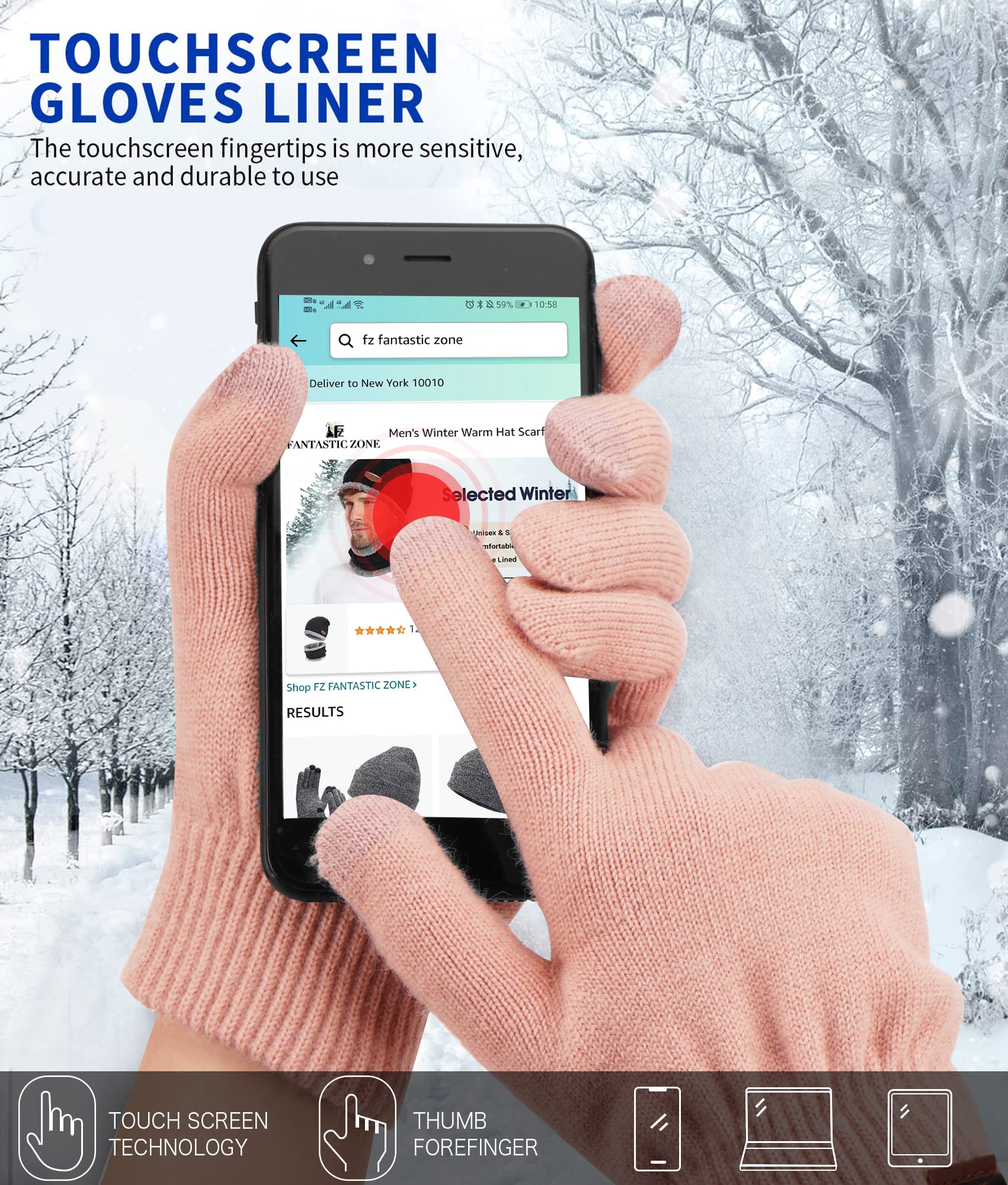 FZ FANTASTIC ZONE Women's Winter Touchscreen Wool Magic Gloves Warm Knit Fleece Lined for Women