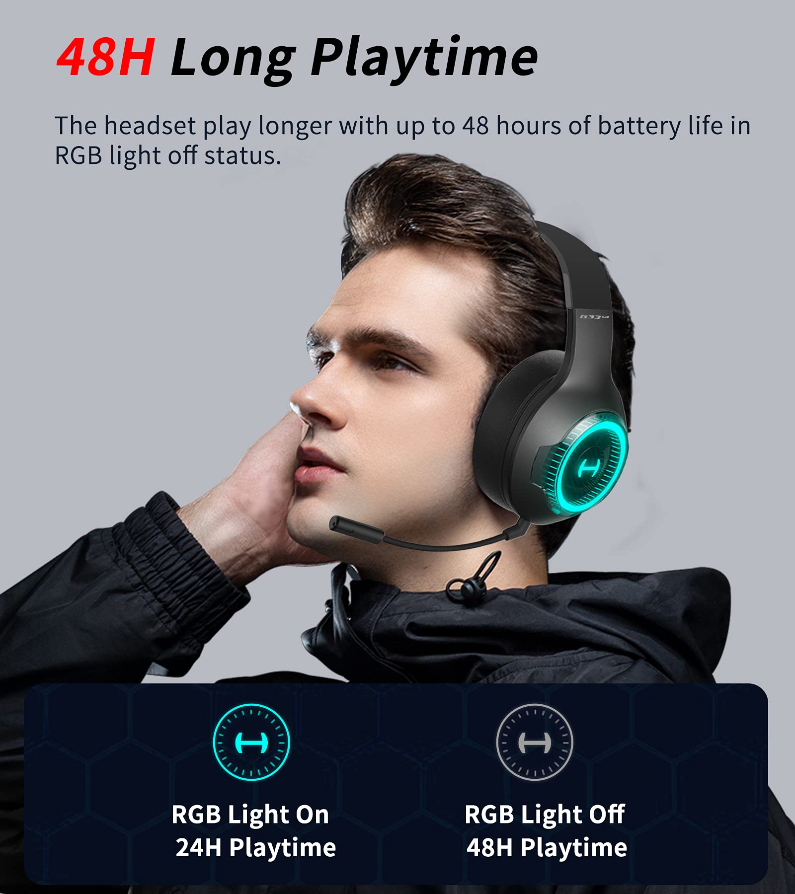 HECATE by Edifier G33BT Wireless Gaming Headset with Detachable Mic, Bluetooth Gaming Headphones for PC, PS5, PS4, Nintendo Switch, 60ms Low Latency, 40mm Driver, 48H Playtime, RGB Light