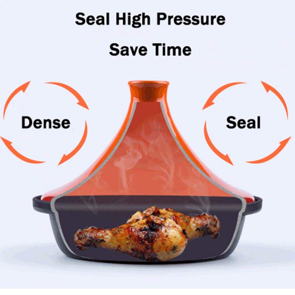 MYYINGBIN Moroccan Tagine Cast Iron Pot Resistant to Dry Burning High Tightness No Cracking Easy to Clean Tagine Pot for Medium to Extra Large Cooking