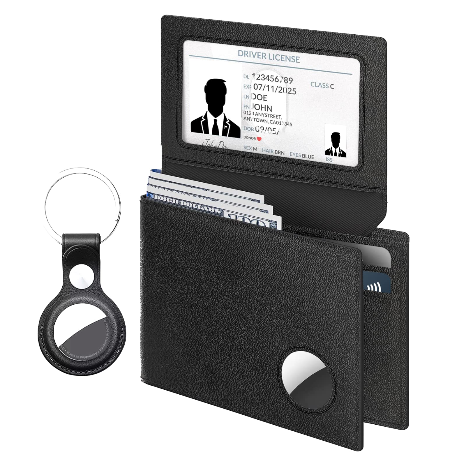 elzama Airtag Leather Wallet & Keychain with RFID (Apple Air Tag Not Included)
