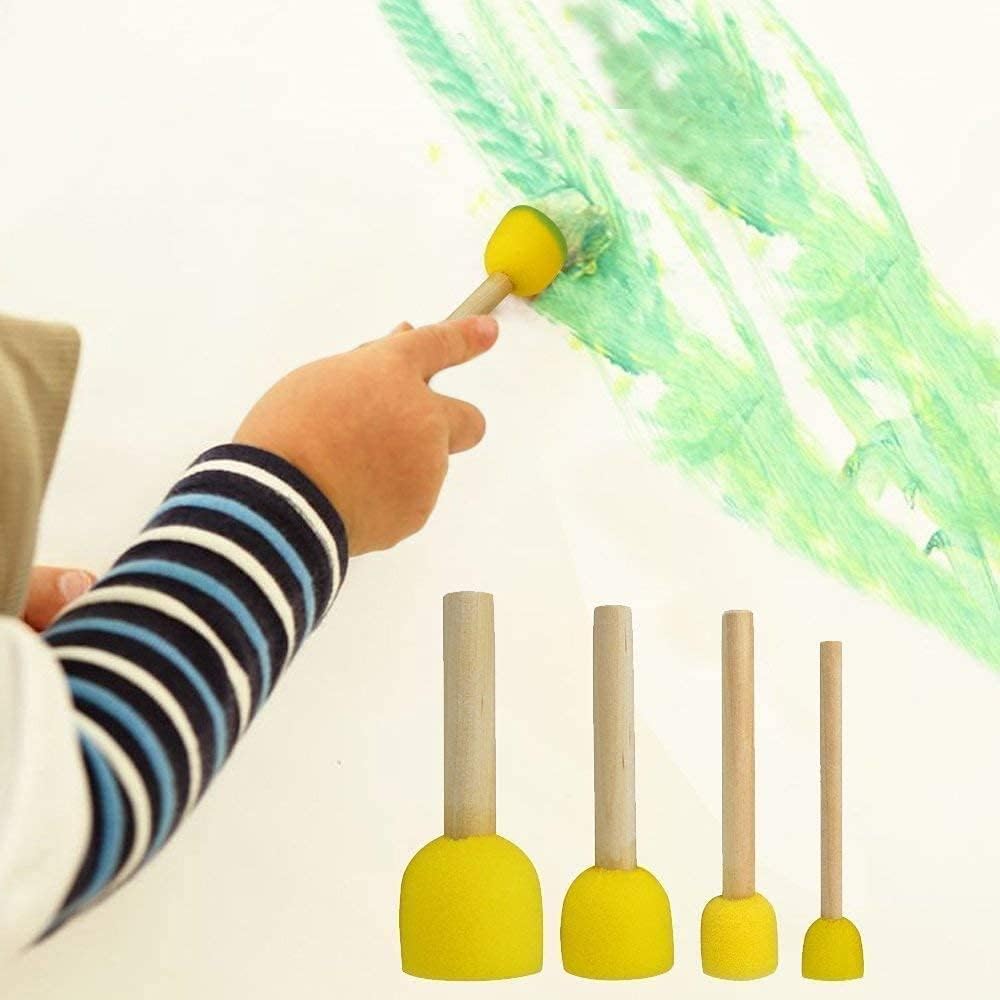 WAFJAMF 30 Pcs Assorted Size Round Sponges Brush Set 4 Sizes DIY Painting Tools- Yellow