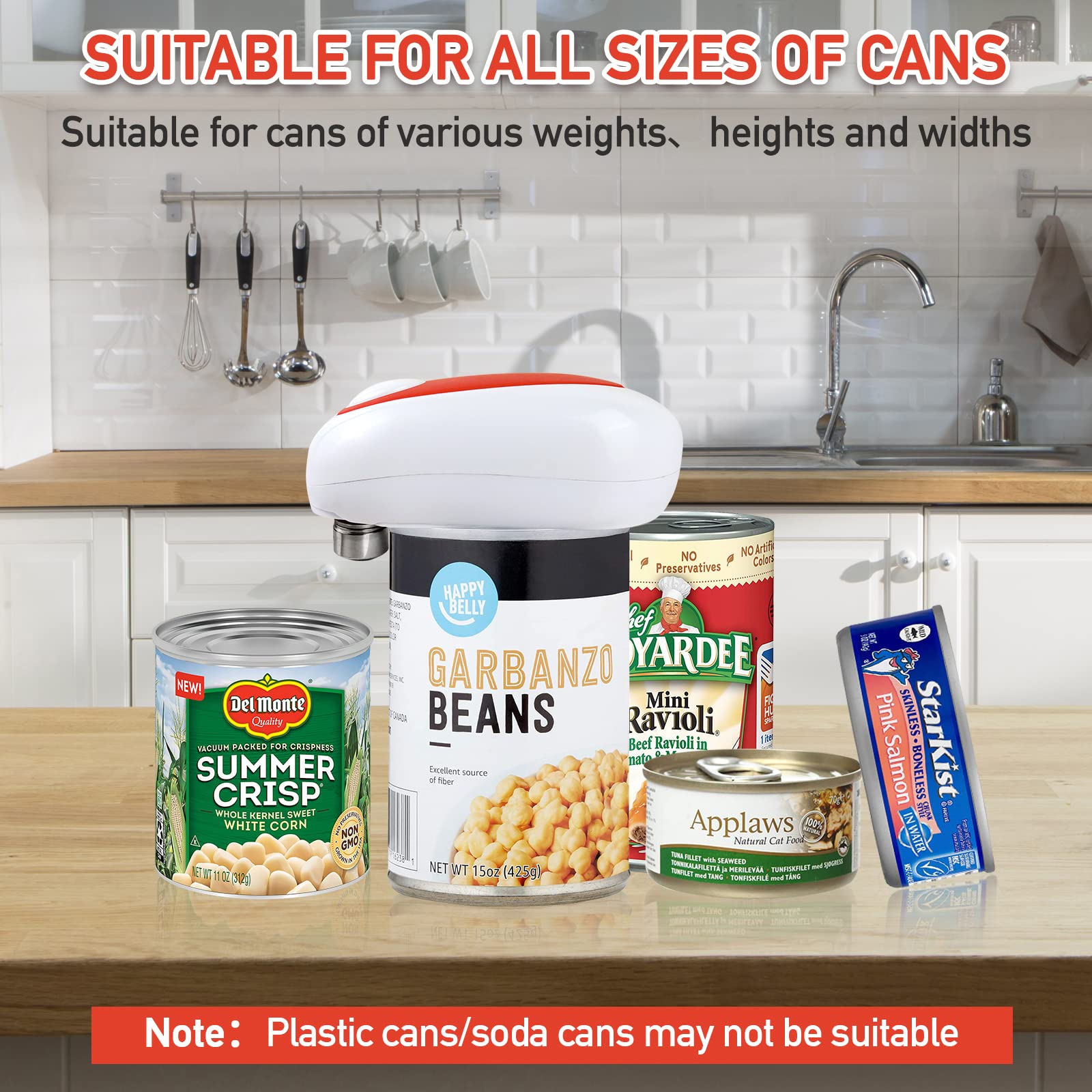 Electric Can Opener, Open Any Can Shape with One Press, Smooth Edge, Food-Safe and Battery Operated Can Opener Electric for Kitchen