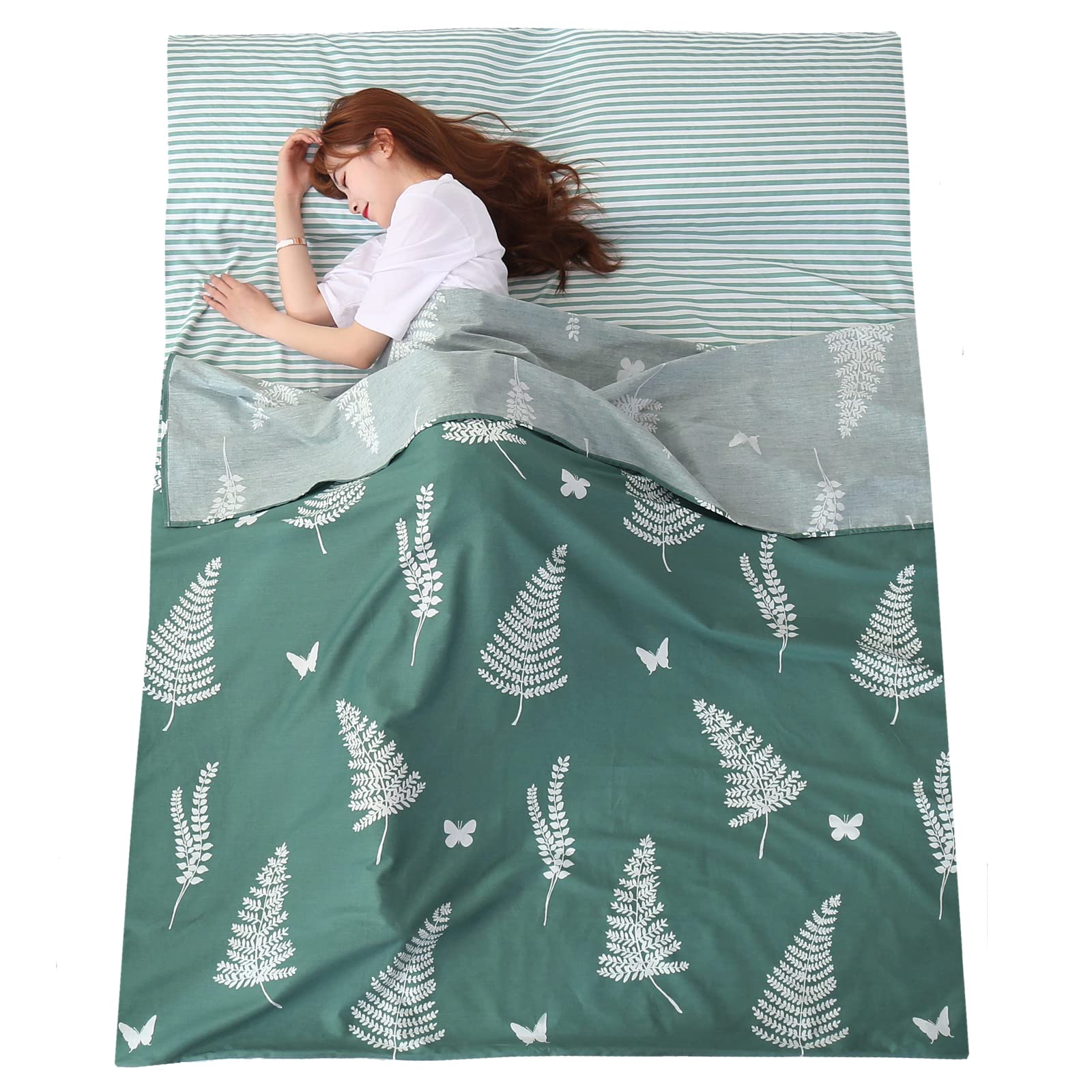 HEHEXIA Cotton Sleeping Bag Liner with Zipper, 100% Cotton Lightweight Compact Sleeping Bag Sack Sheet for Travel Camping Hiking Office (Small, Tree)