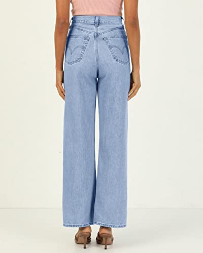 SySea Women's Straight Jeans Casual Loose High Waist Solid Wide Leg Ankle Denim Pant, Sky Blue, 4