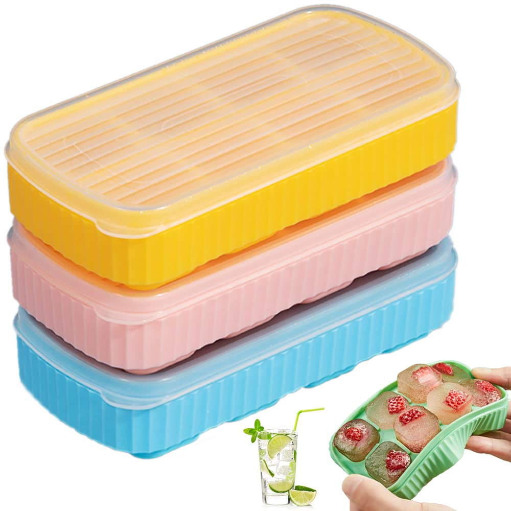 Mini Ice Cube Trays for Freezer, Silicone Ice Cube Trays with Lid for Mini Fridge, Small Ice Cube Molds, Ice Trays with Covers for Cocktails or Whiskey, BPA Free, Flexible & Easy Release - 3 Pack