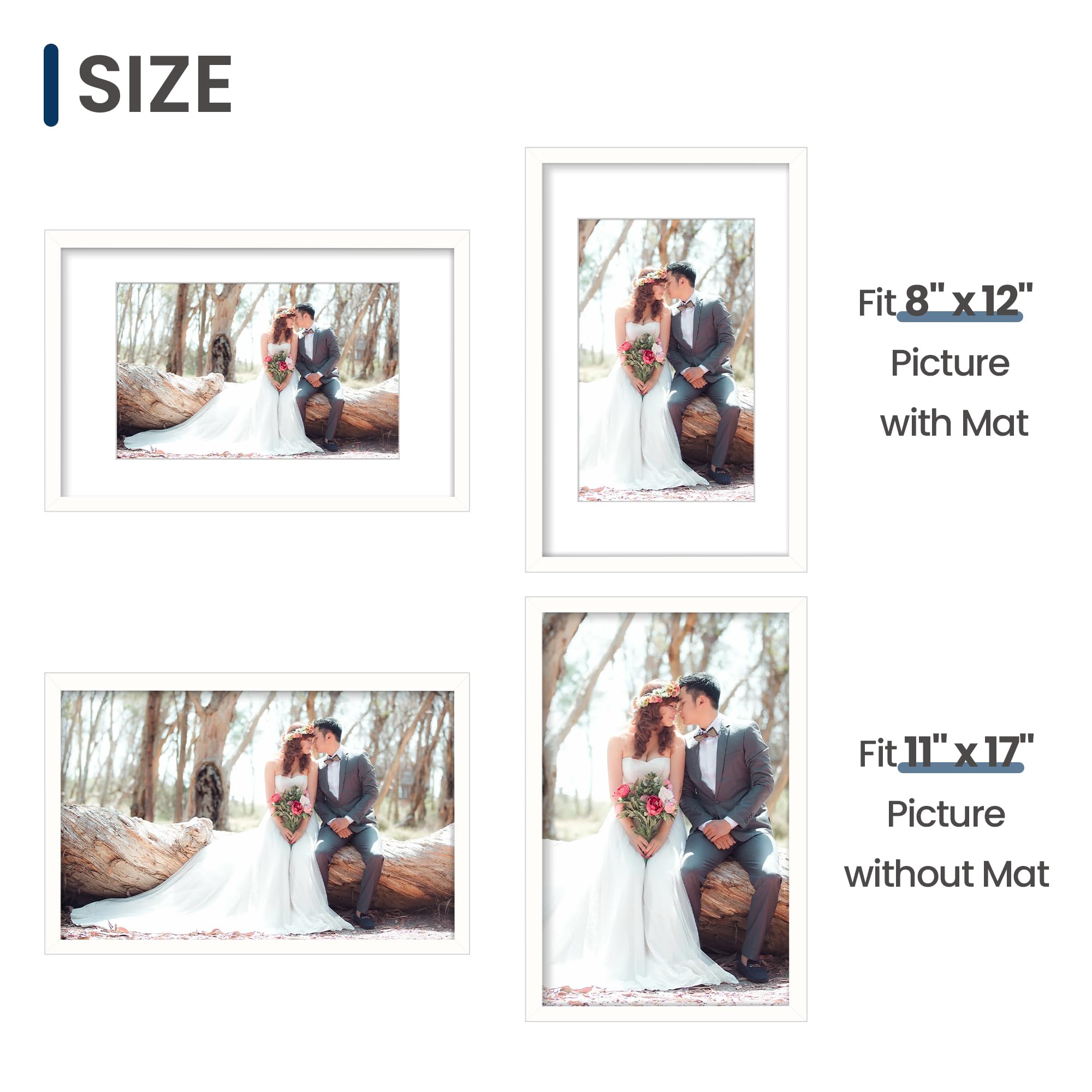 ENJOYBASICS 11x17 Picture Frame, Display Poster 8x12 with Mat or 11 x 17 Without Mat, Wall Gallery Photo Frames, White, 2 Pack