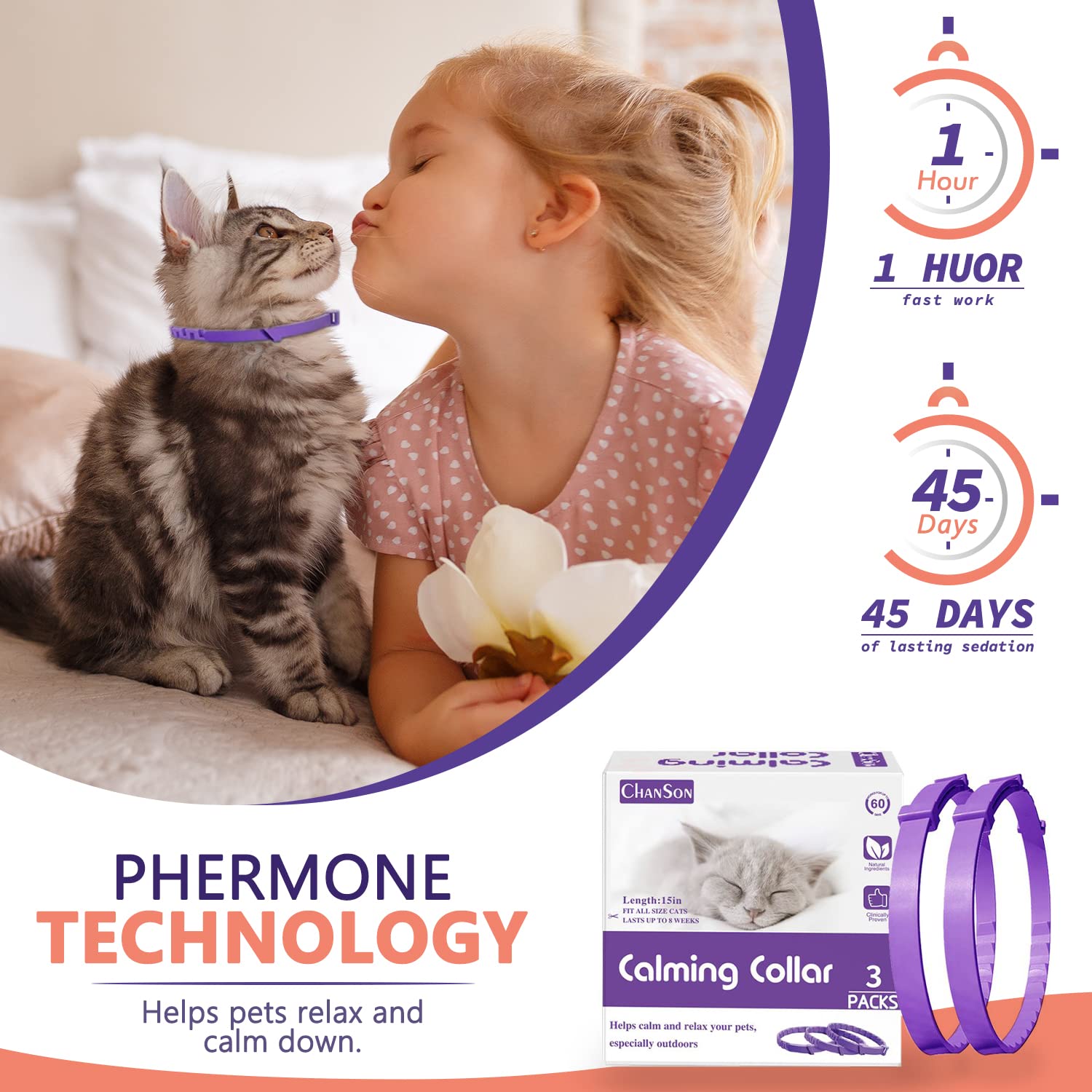 OCSOSO 3-Pack Pheromone Calming Collars for Cats Offers Long-Lasting Calming Relief - Ideal for Reducing Anxiety and Stress Related Behaviors!