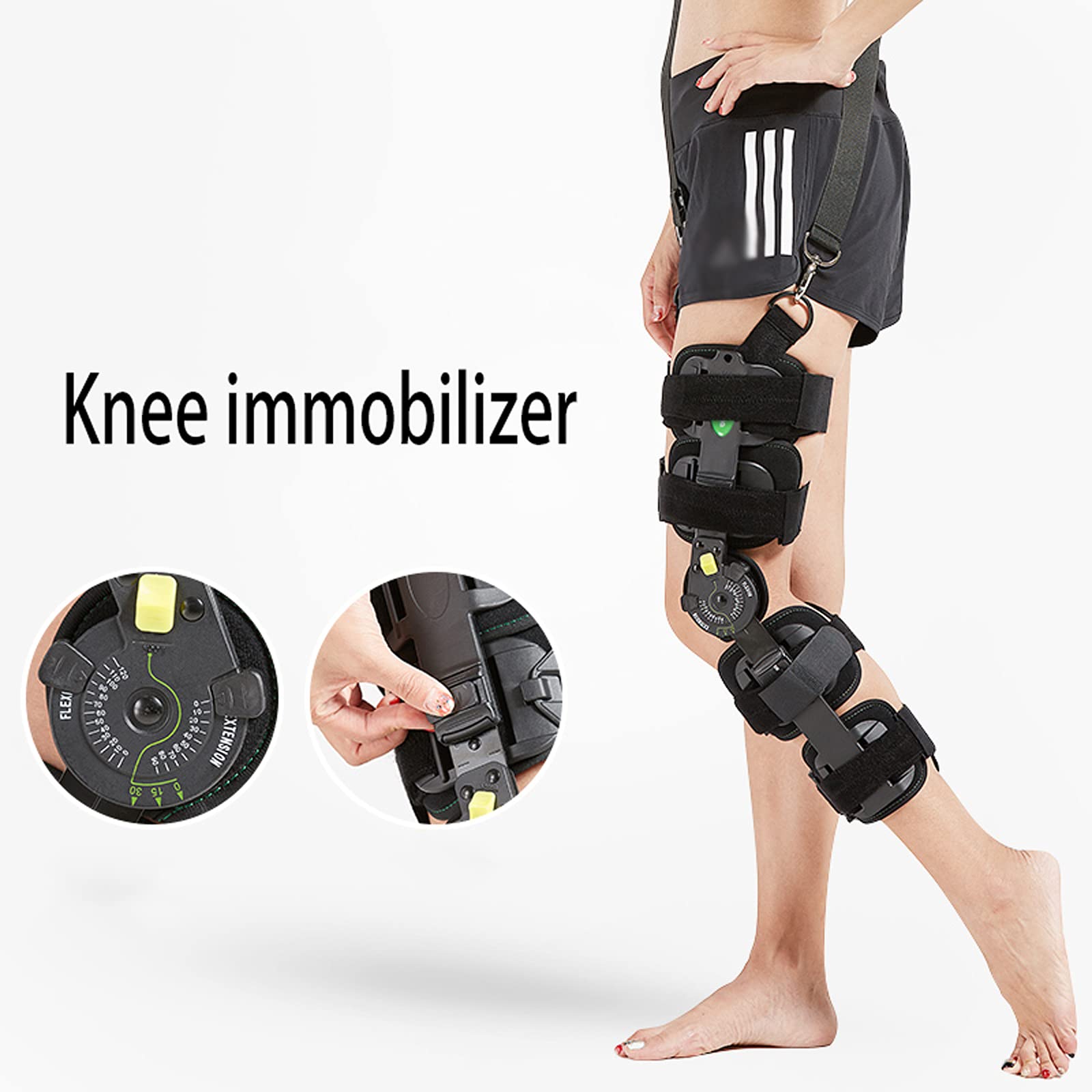 DXDUI Hinged Knee Brace Support Adjustable Leg Brace Knee Immobilizer Brace Lightweight for Recovery Support Ligament Injuries Relief Knee Joint Pain