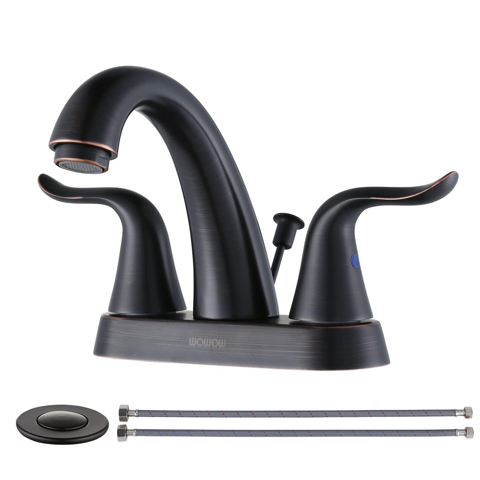 WOWOW Bathroom Faucet 4 inch Centerset Oiled Rubbed Bronze Bathroom Sink Faucet Lift Rod Drain Assembly Stainless Steel Faucets for Bathroom Faucet Retro Lavatory Faucet