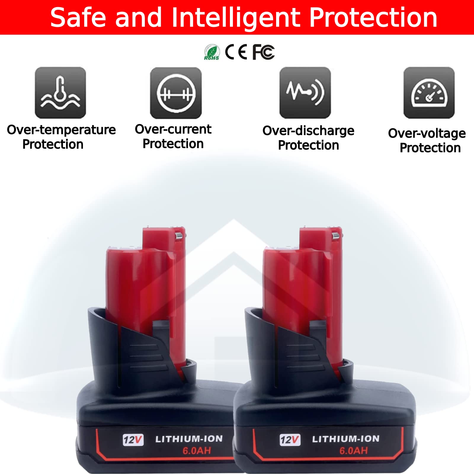 Epowon 2 Packs 3000mAh Replacement 48-11-2420 M12 Lithium-ion Battery for Milwaukee 12V Battery 48-11-2401 48-11-2440 48-11-2411 XC Cordless Power Tools