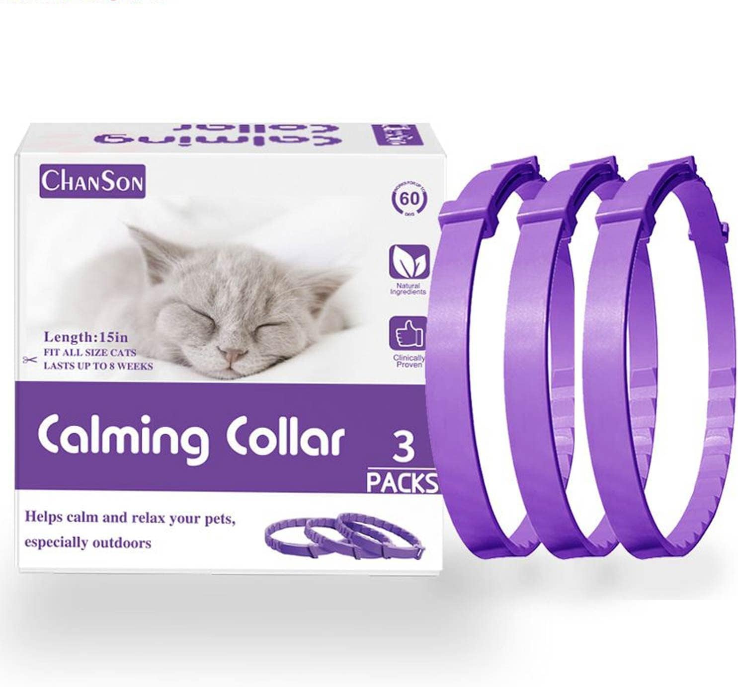 OCSOSO Calming Collar for Cats, Cat Calming Collar,Pheromone Collar Reduces Stress and Anxiety Calm Cats from Loud Noises, Separation, and Aggression Lasting 30days for Small and Medimu Cats 3Pack