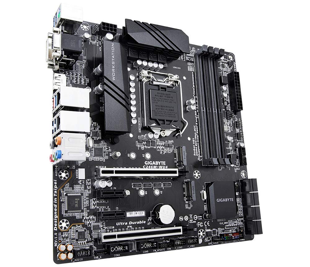 GIGABYTE C246M-WU4 (Intel/C246/Micro ATX/DDR4 Support ECC/2xPCIEx16/Dual Intel Server GbE LAN/8xSATA3/2xM.2/USB 3.1 Type-A/Server Motherboard)