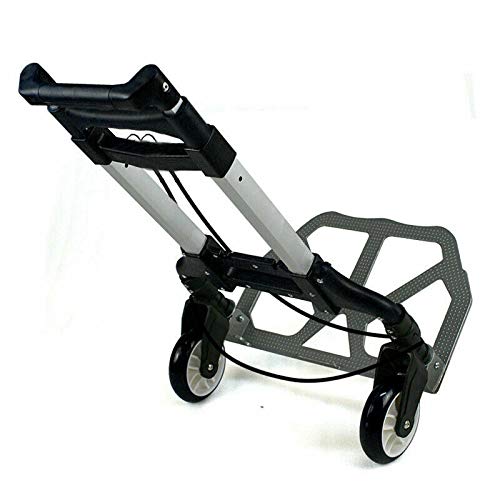 Y&Y Decor Compact Portable Folding Hand Truck Aluminium Luggage Trolley Cart and Dolly with Black Elasticized Cord, Telescoping Handle, PVC Wheels for Travel Office Auto Moving (Black)