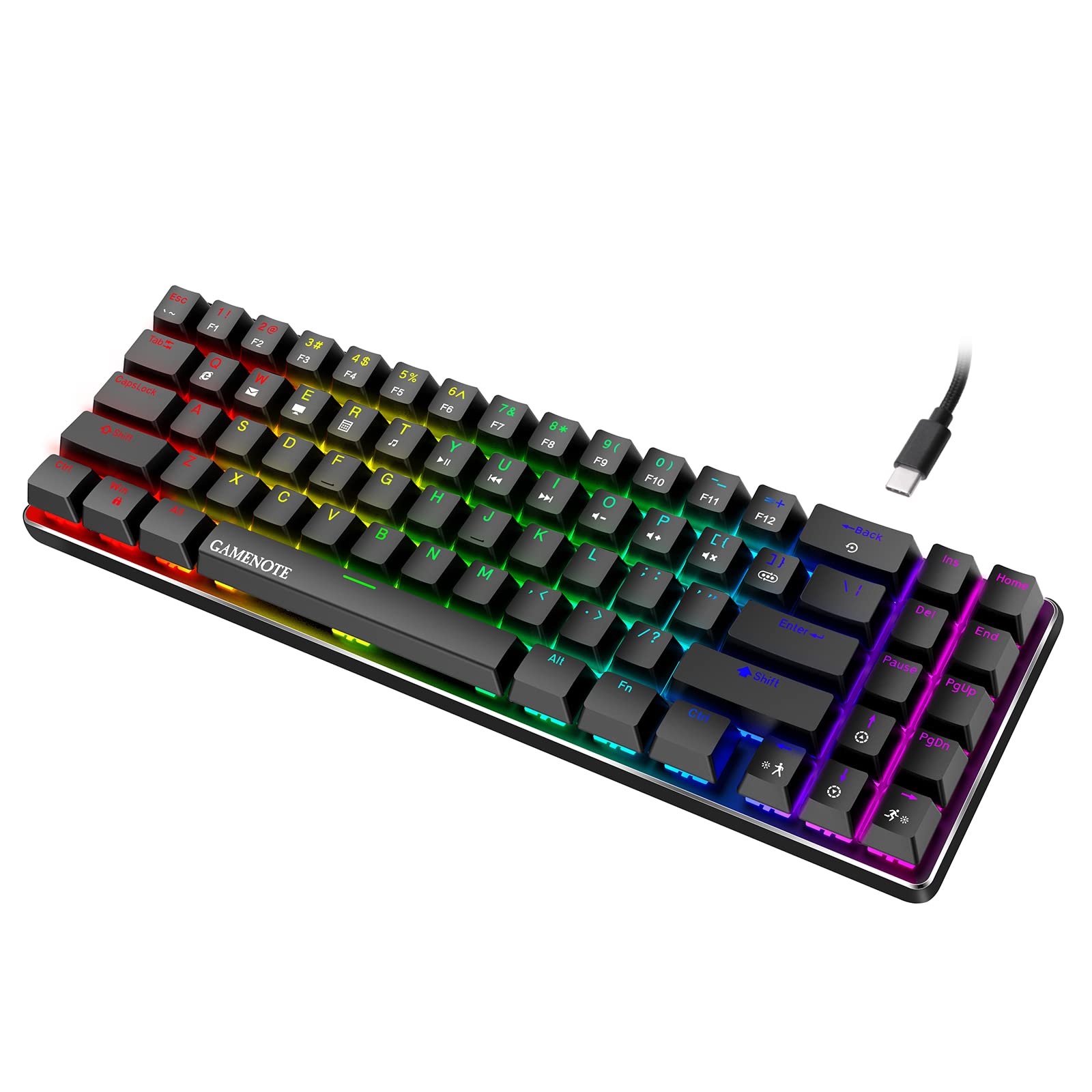 GAMENOTE 60% Mechanical Keyboard, Wired Gaming Keyboard LED Backlit Mini Compact Keyboards Blue Switch 71 Keys Type-C for PC Gamer Laptop Computer