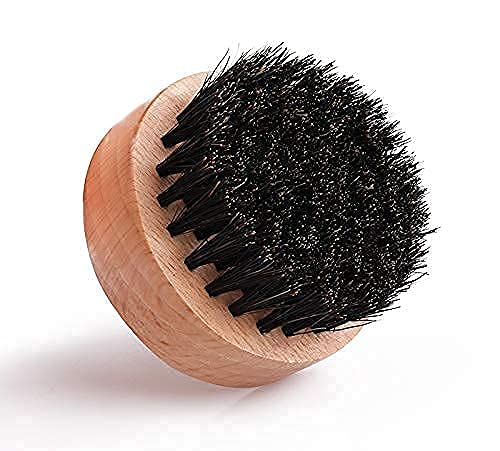 ECHOLLY Wood Beard Brush for Men - Boar Bristles Small and Round - Beard Balm and Beard Oil Application Brush