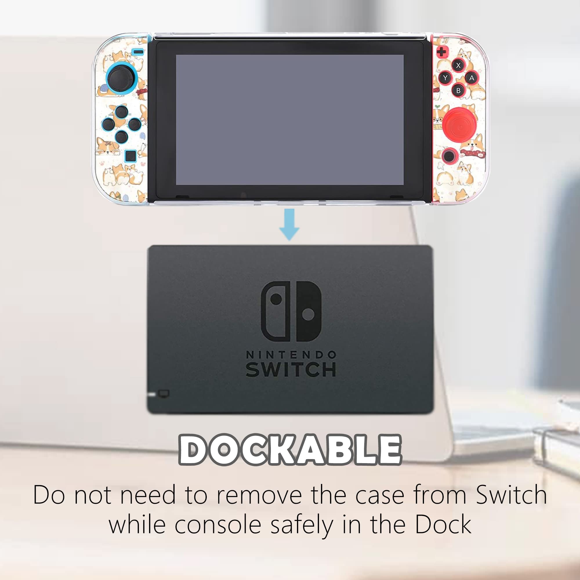 GADZILLE Dockable Switch Case Gold Cute Corgis Switch Case 360°Full Protection Anti-Fall-Scratch Durable Hard Nintendos Switch Case Protector for Switch Console and Joy-Cons
