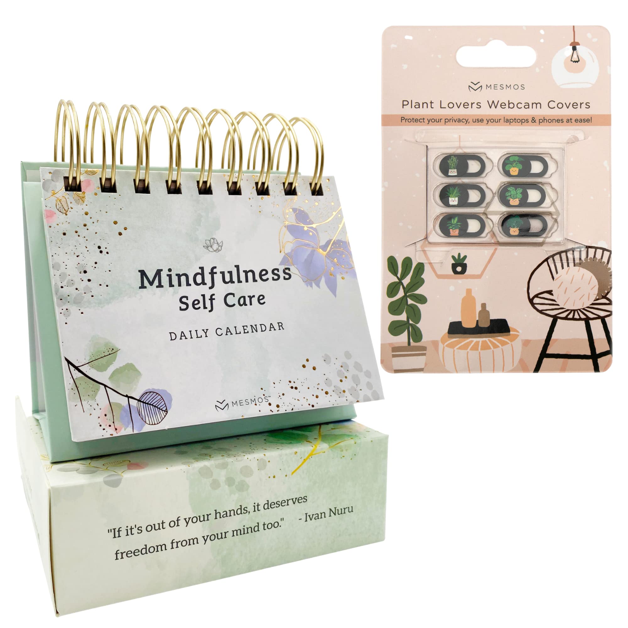 MESMOS Laptop Camera Cover Slide Cute Plants with Mindfulness Self Care Daily Calendar