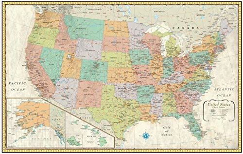 RMC 32" x 50" Classic United States USA and World Wall Map Set (Classic Edition)