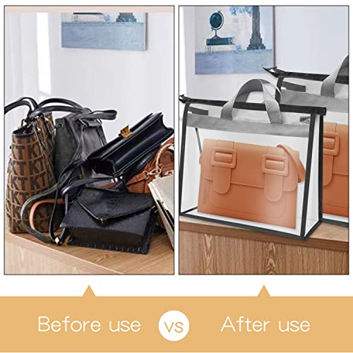 Grey 12 Pack Purse Storage, Dust Bags for Handbags, Clear Handbag Storage with Zipper and Handles, Grey