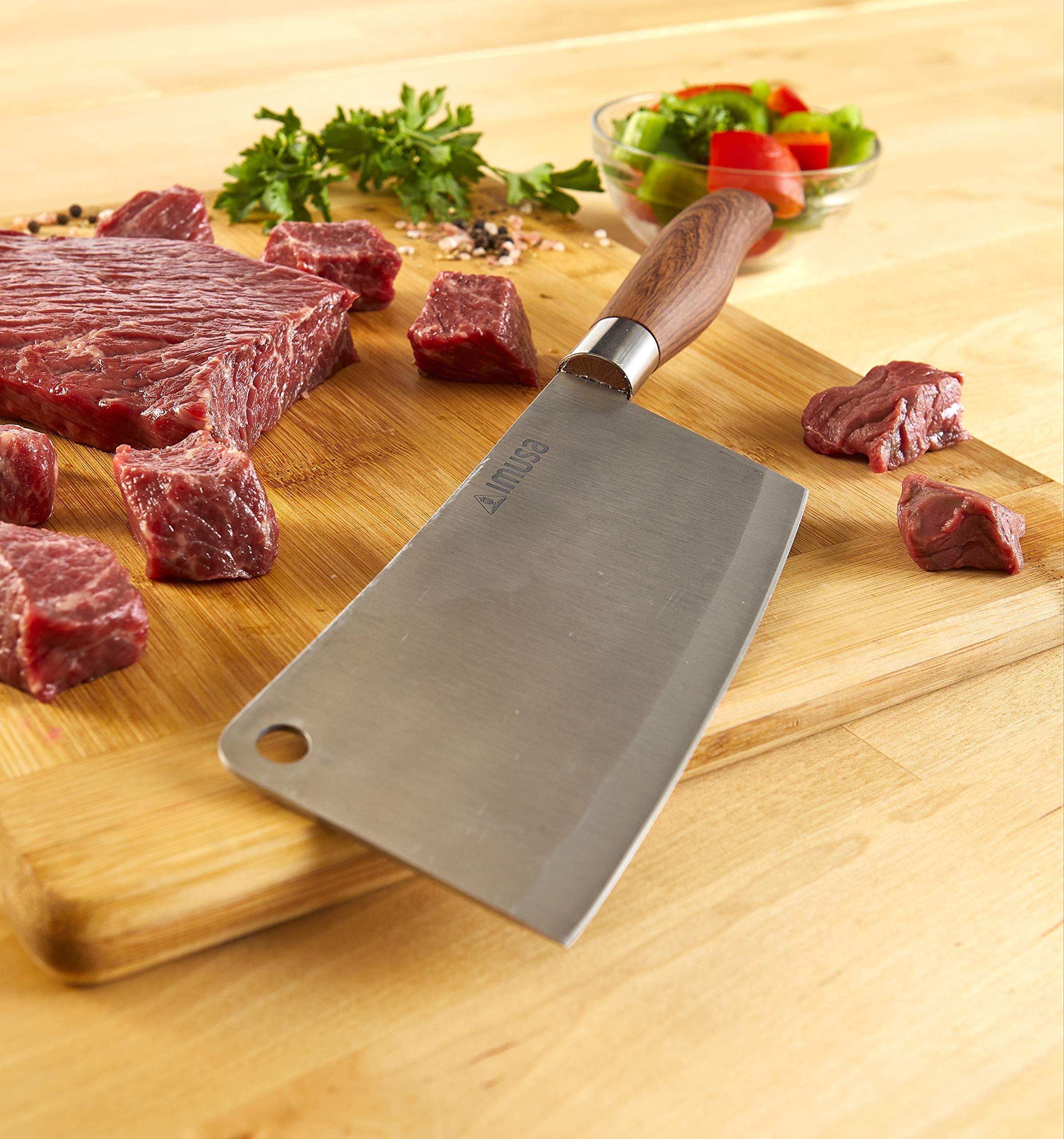 IMUSA USA IMU-73053 5.5" Stainless Steel Cleaver with Woodlook Handle