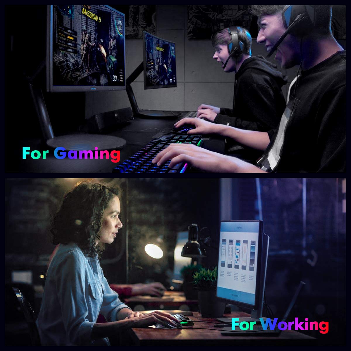 FLAGPOWER Gaming Keyboard and Mouse Combo, Rainbow Backlit Mechanical Feeling Keyboard with 4 Colors Breathing LED Backlight Mouse for PC Laptop Computer Game and Work