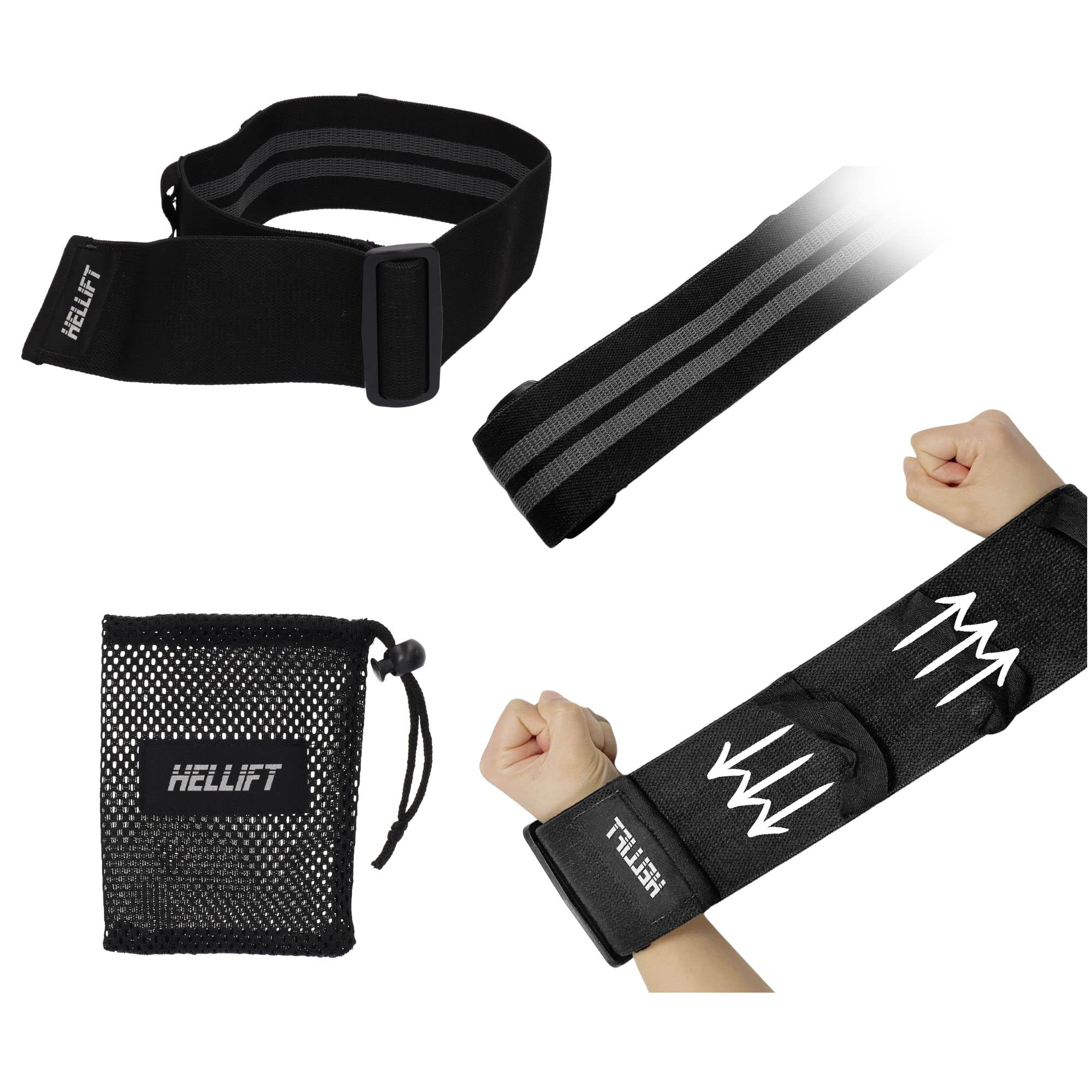HELLIFT Squat Wedge Block for Heel Elevated Squats & Resistance Band Sets (5PCS) - Non-Slip Deadlift Weight Lifting Adjustable Rubber Calf Stretcher Black
