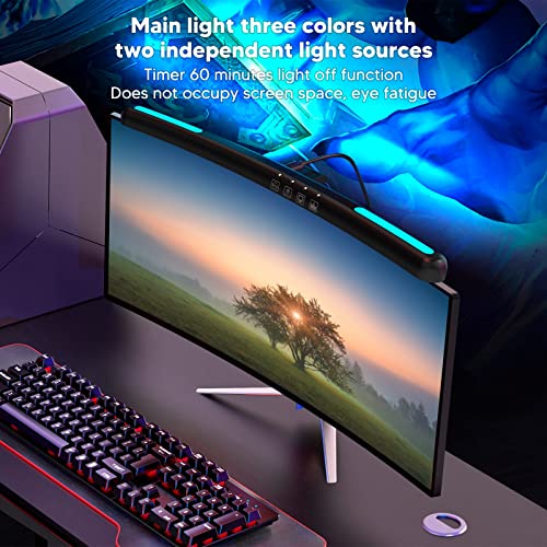 Jopwkuin Screen Monitor Light Bar, Asymmetric Optical Design Computer Monitor Lamp 5V 1A for PC