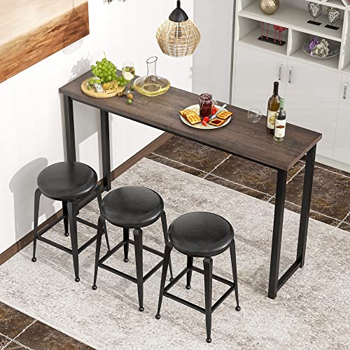 Goozio Chairs 4-Piece Industrial Counter Height Dining Set, 60'' Extra Long Kitchen Pub Table with 3 Bar Stools for Room Bistro,Brown+Black, OneSize