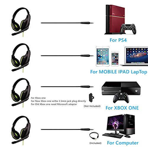 Gaming Headset with Microphone for PS4/PS5 Headset with Noise Cancelling Mic & Audio Control, 3.5MM Wired Over-Ear Headphones for Nintendo Switch/PC/Laptop/Computer/Phone (Black&Green)