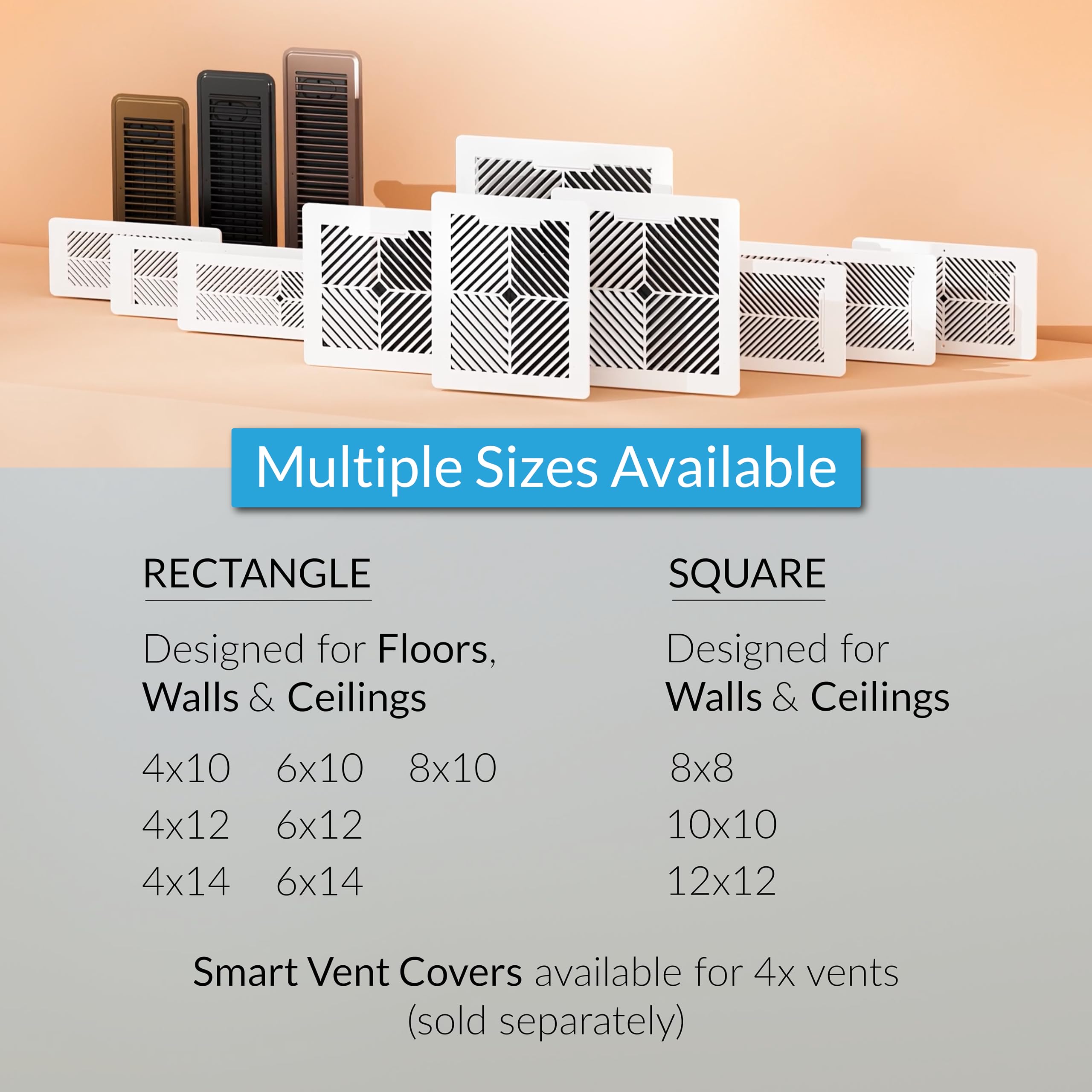 Flair Smart Vent 6x12 (White), AC Vent Cover for Floors, Walls and Ceilings.