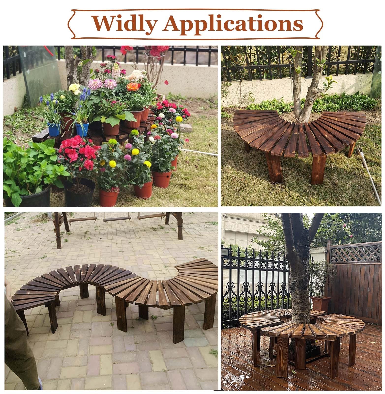 Outdoor Half Round Bench, Solid Wood Curved Benches, Semi Circle Wrap Around Tree Seating, Garden/Patio/Park/Lawn Natural Furniture Seat