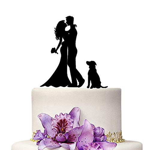YAMI COCU Wedding Cake Topper Bride and Groom, Mr & Mrs Cake Toppers With Dog Wedding Aniversary Party Engagement
