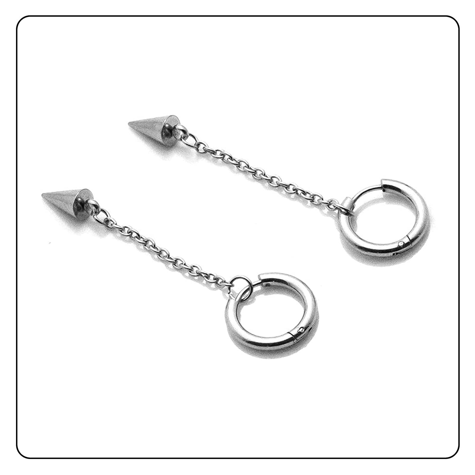 Fusamk Punk Rock Stainless Steel Cone Circle Hoop Earrings Long Chain Drop Dangle Earrings