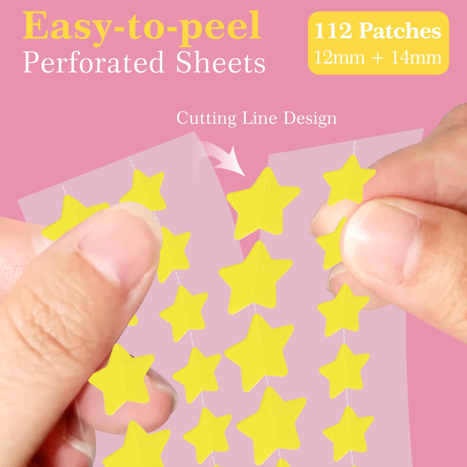 Mandabloom Acne Patches Pimple Patches, Pink & Yellow Star Shaped Absorbing Cover Patch, Hydrocolloid For Face Zit Patch Dots, Add Tea Tree Oil, 112 14mm 12mm