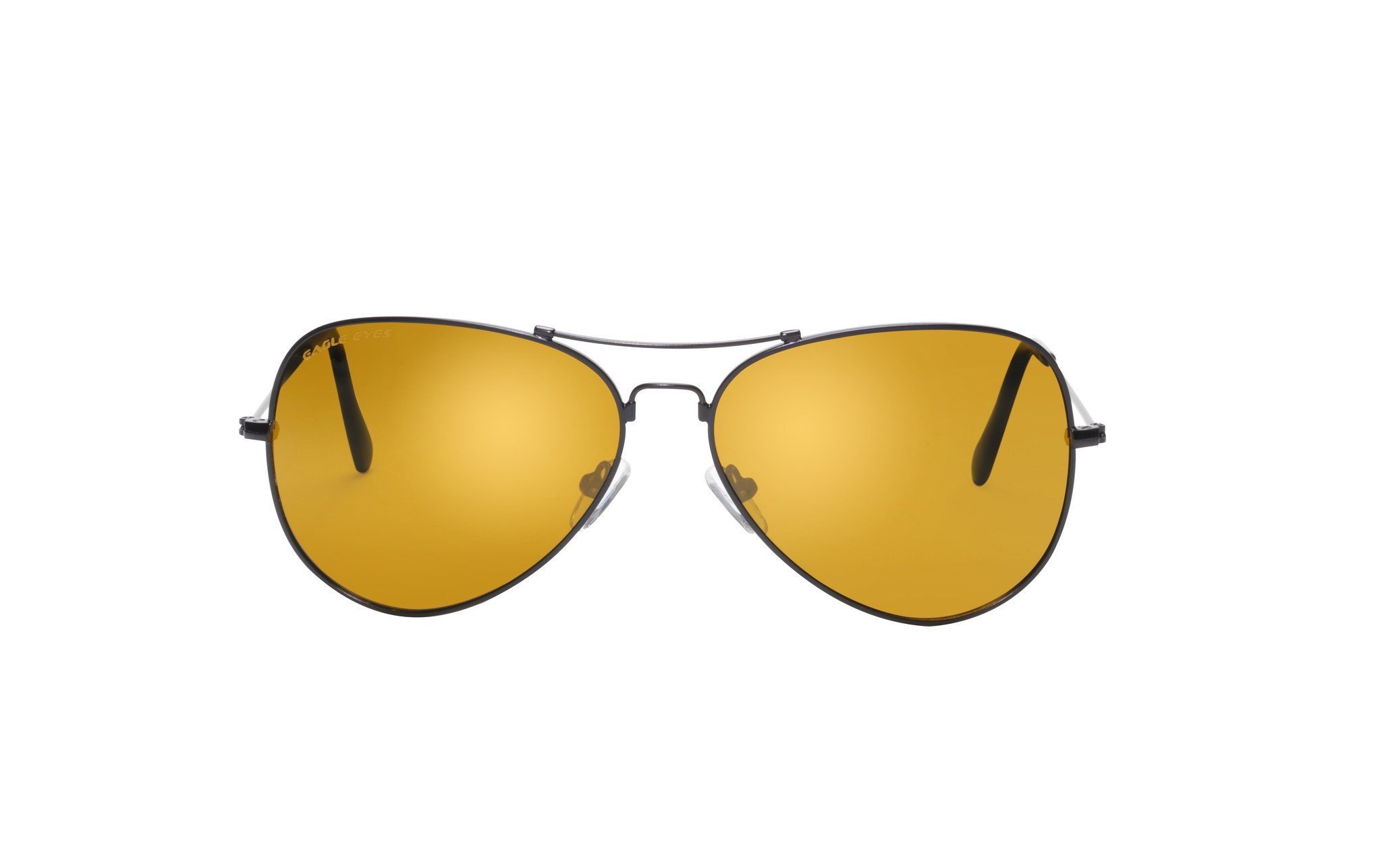 Eagle Eyes Titanium Alloy Memory Flex Flexible Polarized Aviator Sunglasses - UV and Blue Light Protection (Matte Black, Gold Flash)