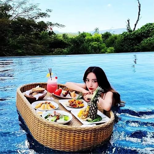 Floating Tray Floating Serving Tray Rattan Woven Floating Pool Tray, Stylish Breakfast Tray On The Water, Floating Bar for Pool for Pool Serving Drinks, Brunch, Food (Size : 100x50x15cm)