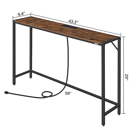 MAHANCRIS Console Table, Narrow Sofa Table, 43.5” Entrance Table, Metal Frame, Behind Couch Table, Simple Style, for Living Room, Hallway, Entryway, Foyer, Rustic Brown and Black CTHR112E01