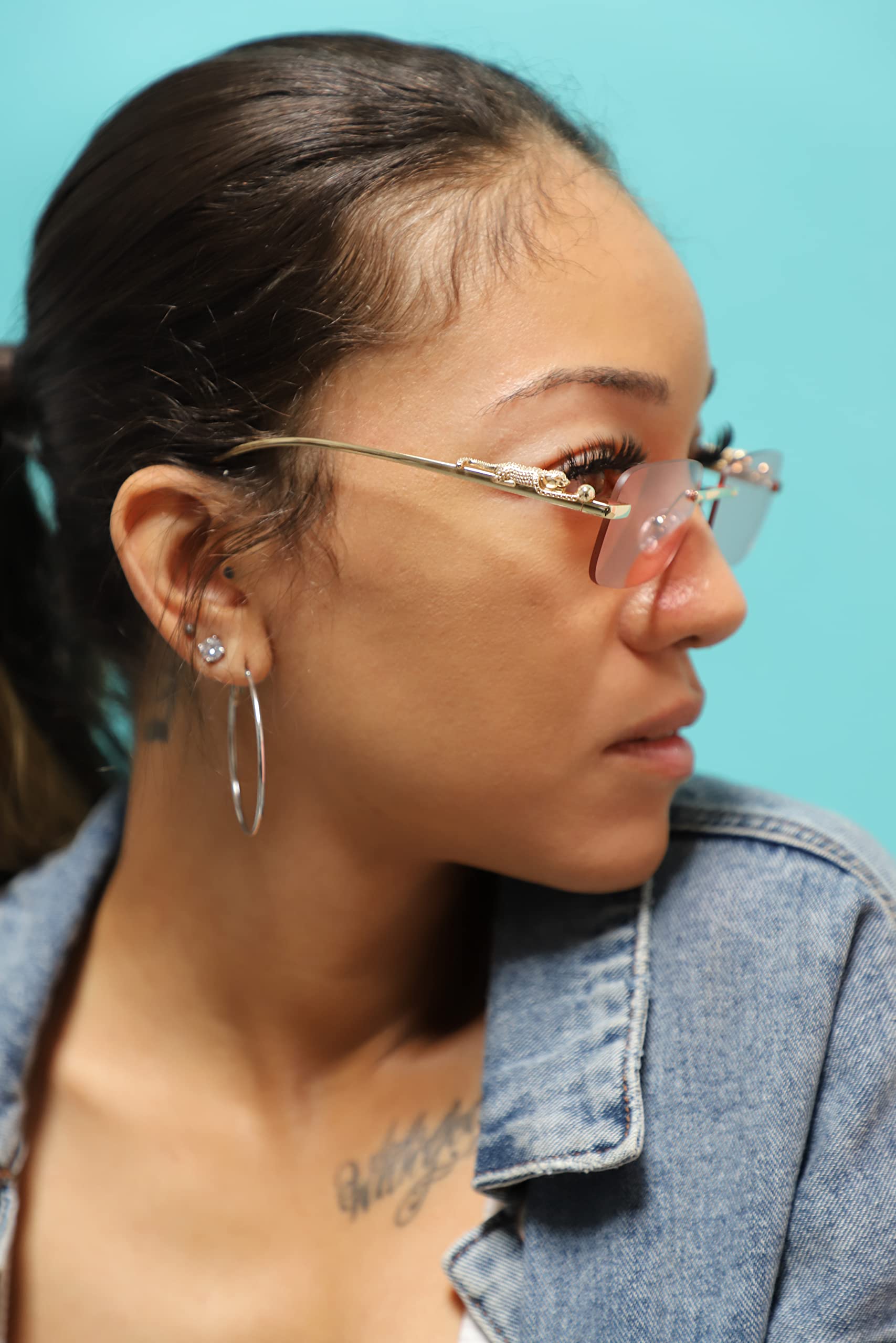 FLAWLESS EYEWEAR Rimless Oversized Sunglasses for Women Men Rectangular Frameless Fashion Shades (Clear)