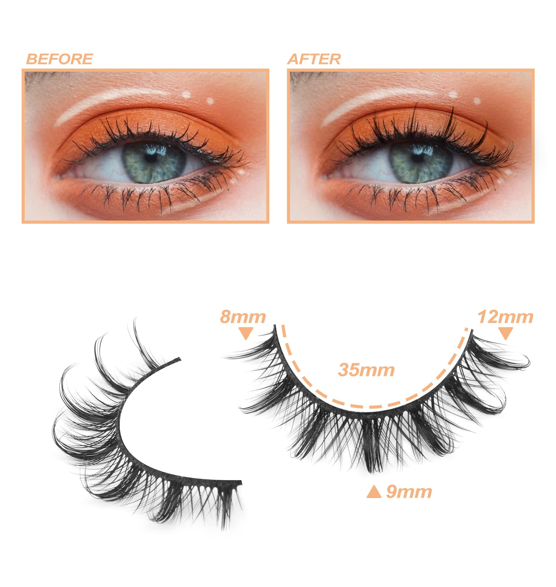 Manga Lashes Natural Look Wispy Fasle Eyelashes Anime D Curl Lashes that Look Like Extensions Spiky Natural Cosplay Russain Strip Lashes Soft Handmade Lashes Pack