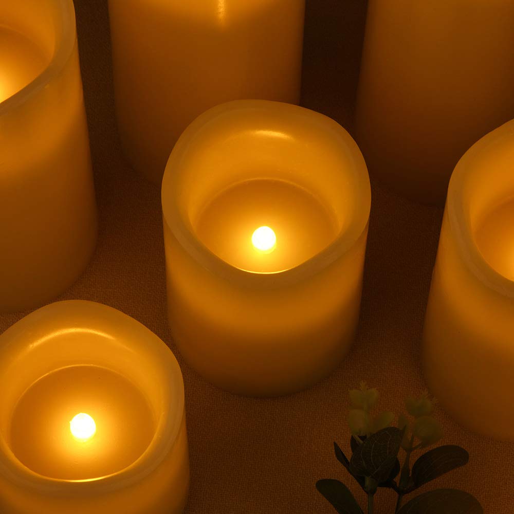 Flameless Candles LED Candle Set of 9 (D 3" x 3" 4" 5" 6" 7" 8") Flickering Electric Candles aa Battery Operated, Real Wax Moving Wick LED Pillar Candle Sets with Remote Control and Timer
