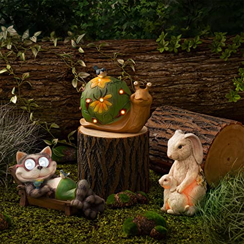 LA JOLIE MUSE Garden Statue Bunny Decor- Mom & Baby Rabbit Figurine with Solar Color Changing LED Lights for Outdoor Indoor, Patio Yard Lawn Ornament, Gifts for Mom