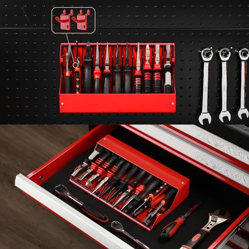 EMENTOL 14 Slots Plier Organizer Rack, Mounts on a Pegboard, Special Tilt Feature, Red/Black, for Toolbox Drawer or Workbench