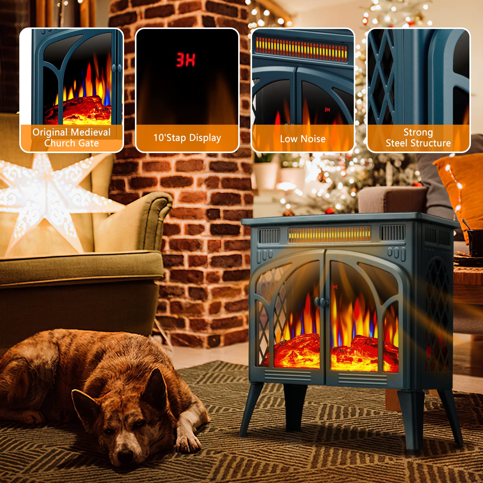 Electric Fireplace Heater Portable Electric Fireplace Heater Indoor,Dark Green