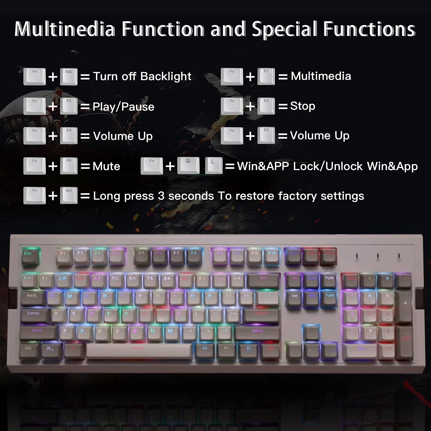 FLAGPOWER AK510 Retro RGB Mechanical Gaming Keyboard 104 Keys Anti-Ghosting - PBT SA Spherical Keycaps - Classic Grey-White Matching - RGB Backlight - Blue Switches