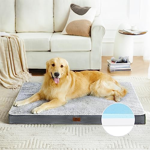 WESTERN HOME Memory Foam Orthopedic Dog Bed, Washable Dog Crate Bed for Large Dogs, Pet Bed Mat with Removable Cover and Waterproof Lining, 36 Inches, Grey