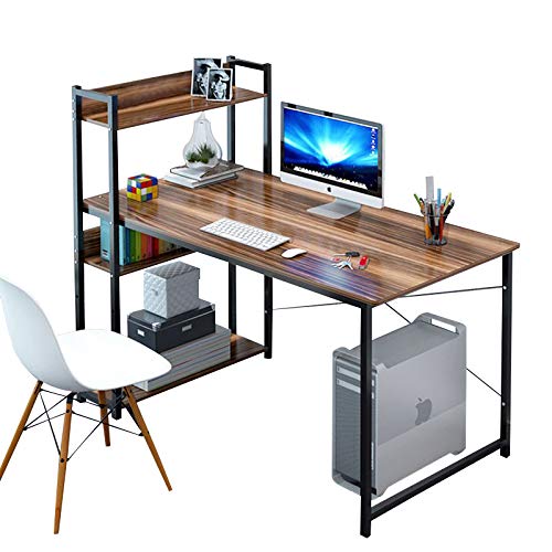 EVERMARKET Computer Desk with Shelves,Writing Desk with Storage Bookshelf Reversible Study Table Office Corner Desk with Shelves Home Office Desk with Bookshelf Easy Assemble (47 Inch,Brown)