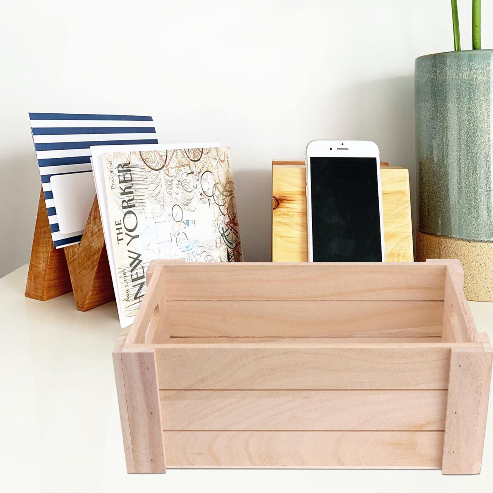 GANAZONO Wood Nesting Storage Crates with Handle Rustic Decorative Wood Crates Farmhouse Basket Distressed Storage Container Bin for Desk Sundries Display Decoration Medium