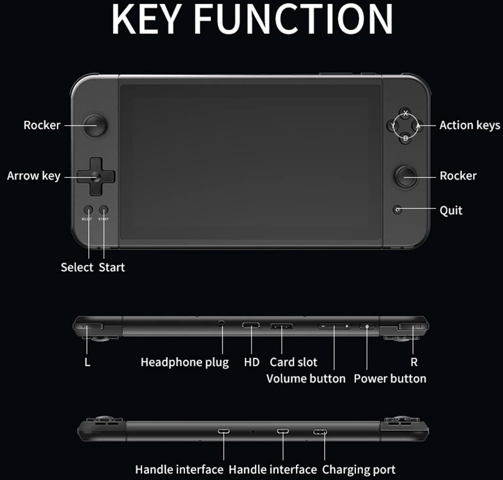 HENE POWKIDDY X70 Handheld Game Console, 7 Inch IPS Portable Retro Arcade Built-in 3000+ Games - 32G